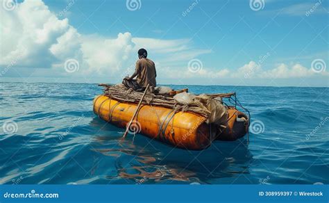 Ai Generated Illustration Of A Survivor On A Yellow Raft With Ropes In