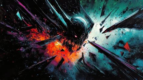 A Dynamic Explosion Of Colors Depicting A Dark Abstract Entity In A Cosmic Setting Stock