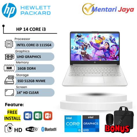Jual Laptop HP Core I3 Gen 11 Ram 8 Gb 512 Ssd 14 Inch Windows 11 Silver I3 Gen11 1Tahun 16GB