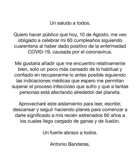 En El Día De Su Cumpleaños 60 Antonio Banderas Anunció Que Tiene