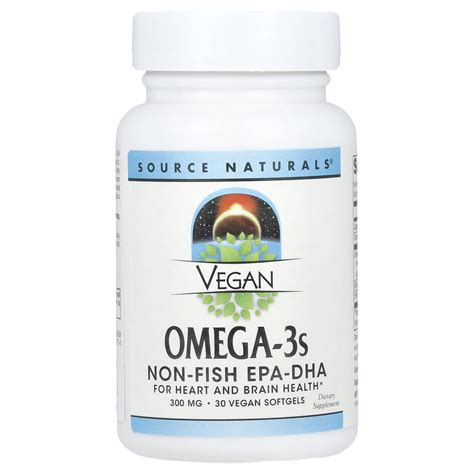 Source Naturals, Vegan Omega-3s EPA-DHA, 300 мг, 30 мягких таблеток ...