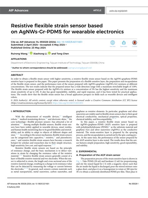 Pdf Resistive Flexible Strain Sensor Based On Agnws Gr Pdms For