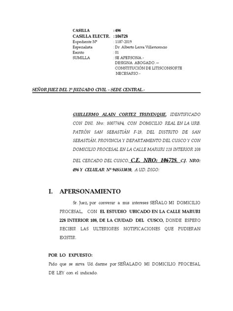 Escrito De Litis Consorte Pdf Pagaré Justicia