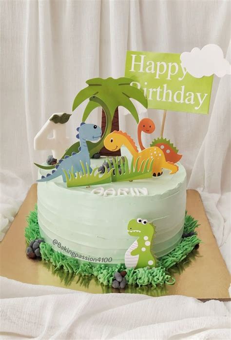 Dino Theme Cake With Cute Dinosaur Decorations