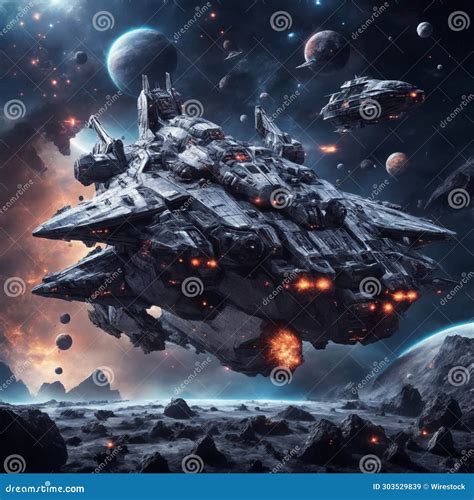 Ai Generated Illustration Of A Spacecraft In The Starry Night Sky Stock