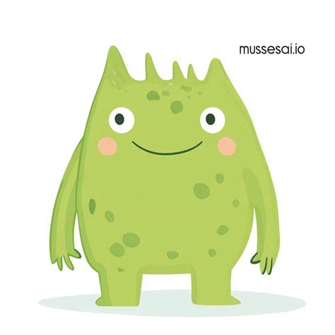 차분함을 대표하는 귀여운 초록색 만화 괴물 간단한 스타일로 라는 글자가 있음