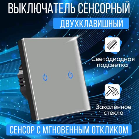 Сенсорный выключатель с подсветкой проводной двухклавишный, с рамкой из ...