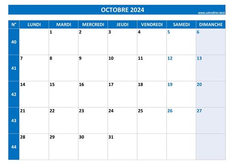 Octobre 2024 Calendrier Maris Merrili