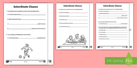 Subordinate Clauses Differentiated Activity Pack Twinkl