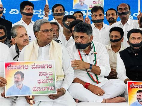Karnataka Cm Dy Cm Stage Silent Protest Against Rahuls Disqualification
