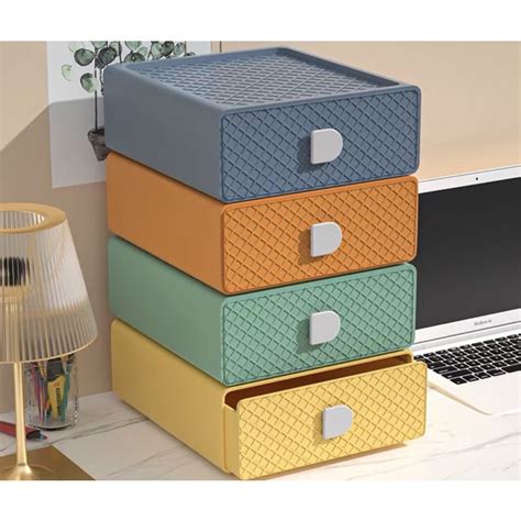 Multipurpose Stackable Storage Box 4 Tier Colourful Table Office Living