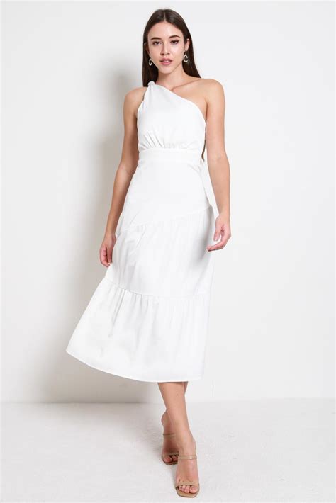 Athena Satin Toga Tier Dress White Shopperboard