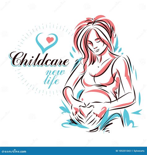 Pregnant Woman Elegant Body Silhouette Sketchy Vector Illustration