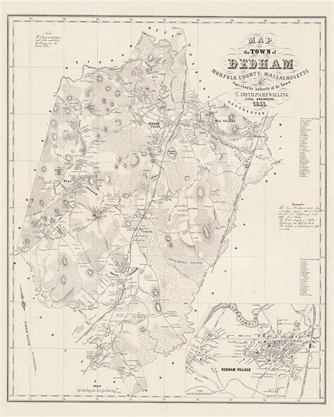 1851 Town Map Of Dedham Norfolk County Massachusetts Etsy