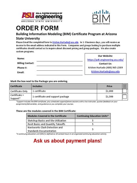 Asu Bim Certificate Program Order Form Pdf
