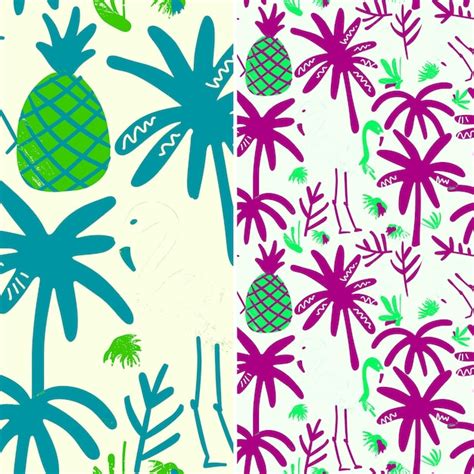 Tropical Patterns With Palm Tree Flamingo And Pineapple Silh PNG Traditional Abstract Designs