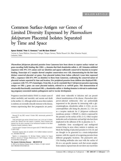 2003 Common Surface Antigen Var Genes Of Limited Diversity Expressed By
