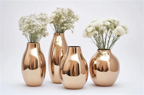 Elegant Copper Vases With White Flowers Arranged On A Minimalist