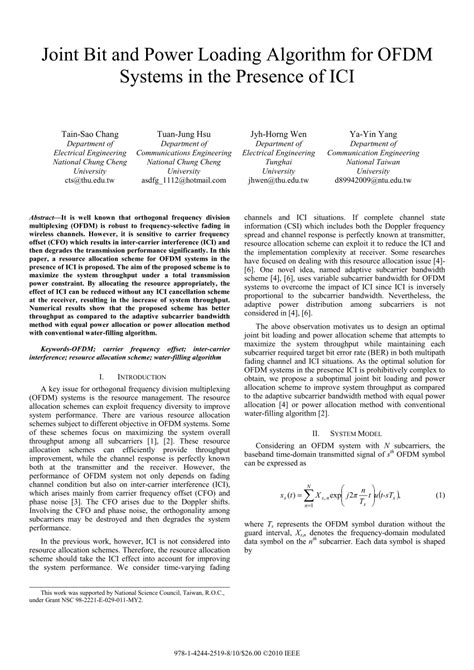 Pdf Joint Bit And Power Loading Algorithm For Ofdm Systems In The