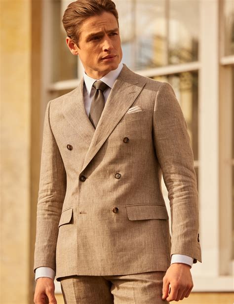 Brown Plaid Double Breasted 2 Piece Linen Tailored Suit Hawes And Curtis