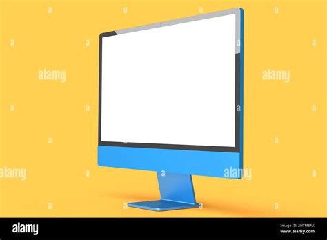 Realistic Blue Computer Screen Display With Keyboard And Mouse Isolated On Orange Background 3d