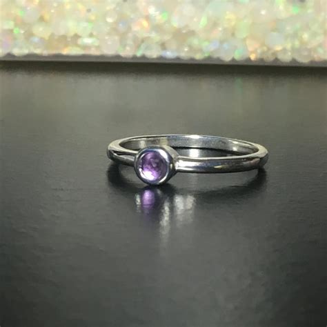 Sterling Silver Amethyst Stackable Ring 3mm Round Rose Cut Handmade