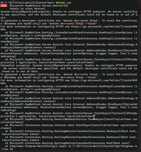 LAB 11 Dotnet Dev Certs Https Trust Needed Before Running Website