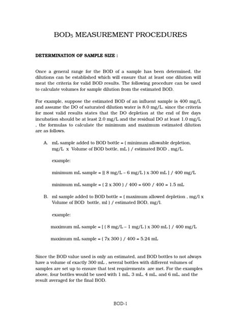 Bod Measurement Procedures Determination Of Sample Size Pdf Ph Sodium Hydroxide