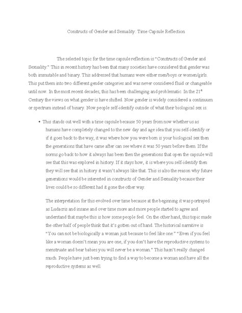 Mod Topic HIS Module Constructs Of Gender And Sexuality Time Capsule Reflection The