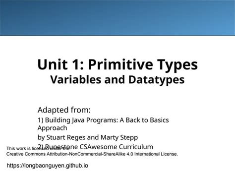 unit 1 primitive types variables and datatypes ppt