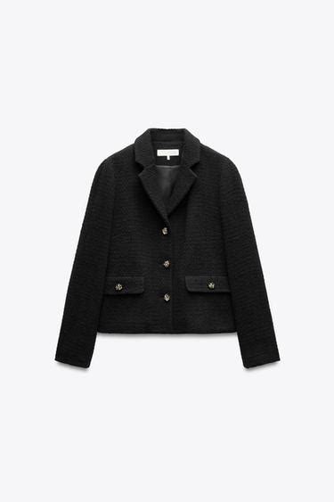 Blazer StructurÉ À Boutons En Relief Noir Zara France