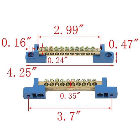 Terminal Block Blue Terminal Bus Bar 10 Positions Screw Brass Terminal