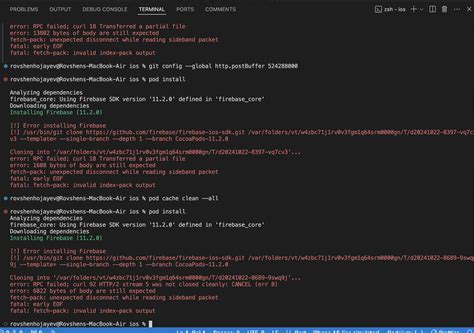 Flutter Error Installing Firebase On Ios Rpc Failed During Git Clone