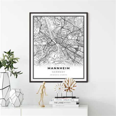 Mannheim Map Print Germany Map Art Poster City Street Road Etsy