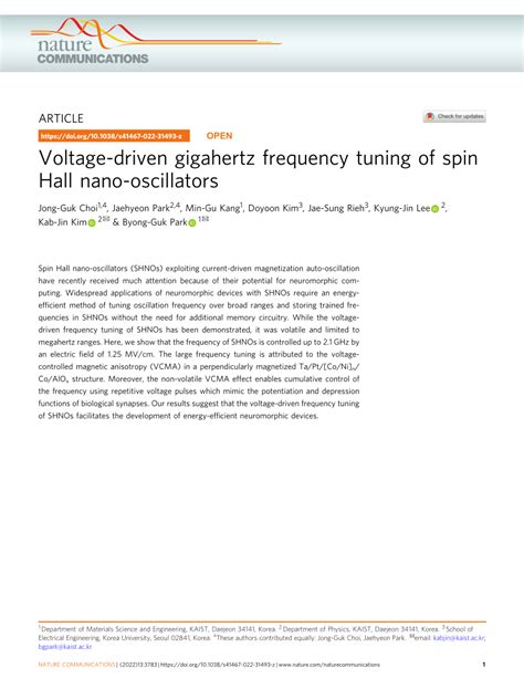 Pdf Voltage Driven Gigahertz Frequency Tuning Of Spin Hall Nano Oscillators