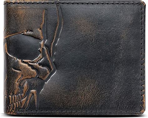 Hoj Co Skull Wallet Double Id Bifold Full Grain Mens Leather Wallet