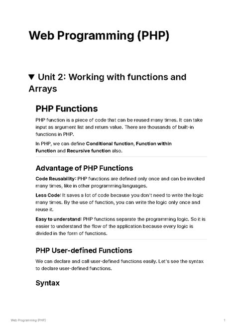 Web Programming Php Unit 2 Functions And Arrays Overview Studocu