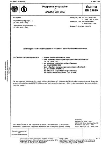 ONORM EN 29899:1995 - Programming languages - C (ISO/IEC 9899:1990 ...