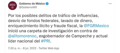 ÚltimaHora FGR va contra Alito Moreno inician carpeta de investigación por delitos Sin