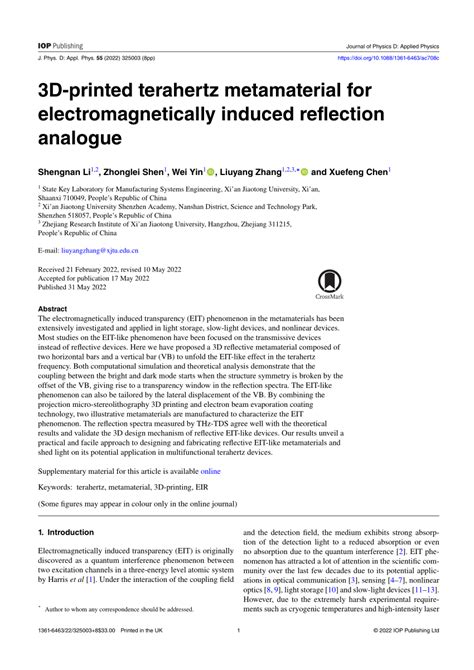3d Printed Terahertz Metamaterial For Electromagnetically Induced