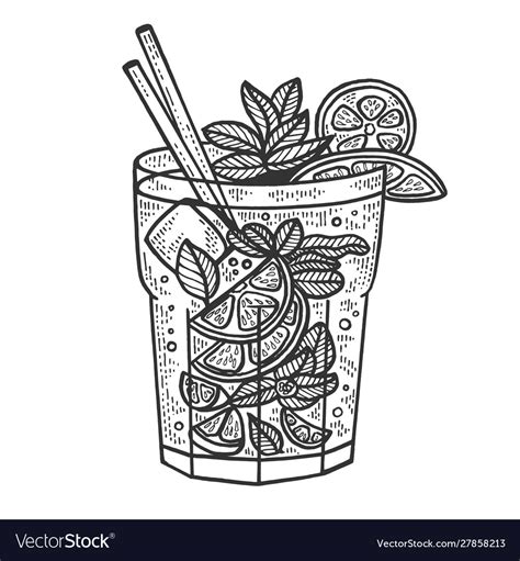Mojito Cocktail Sketch Engraving Royalty Free Vector Image
