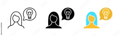 Idea Icon Set Man Girl Speech Bubble Light Bulb Work Solution Tactics Plan Office