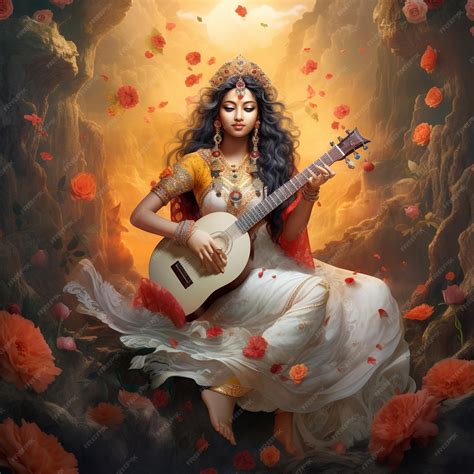 Premium Ai Image Illustration Of Saraswati Devi Goddess Happy Vasant Panchami