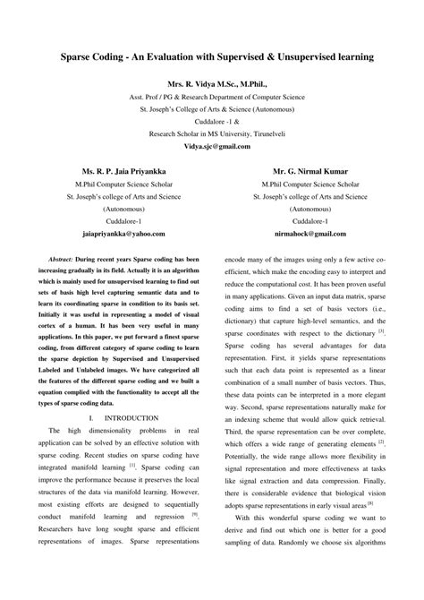 pdf sparse coding an evaluation with supervised and unsupervised learning