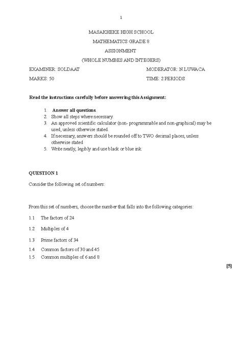 Gr Maths Assignment Term Western Cape Education Department Fat