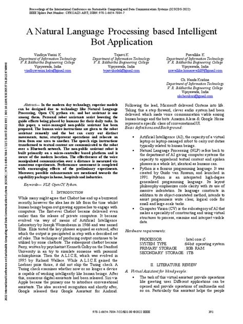 A Natural Language Processing Based Intelligent Bot Application Pdf