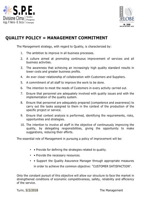 Quality Policy Spe Divisione Clima