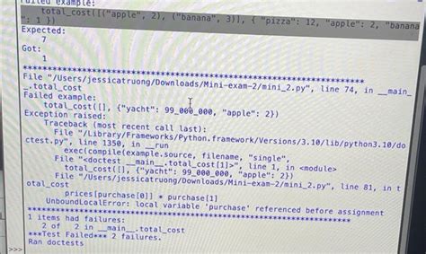 Solved Def Totalcostpurchases List Tuple Str Int