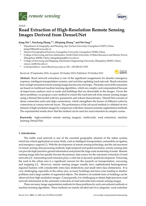 Pdf Road Extraction Of High Resolution Remote Sensing Images Derived From Denseunet