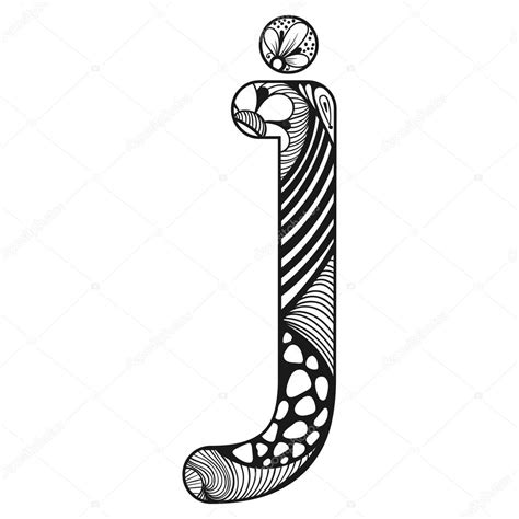 Zentangle Stylized Alphabet Lace Letter J In Doodle Style Hand